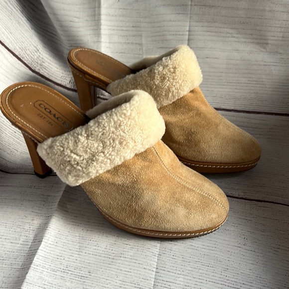 Coach | Shoes | Coach Kacie Camel Suede Slip On High Heel Clog | Poshmark